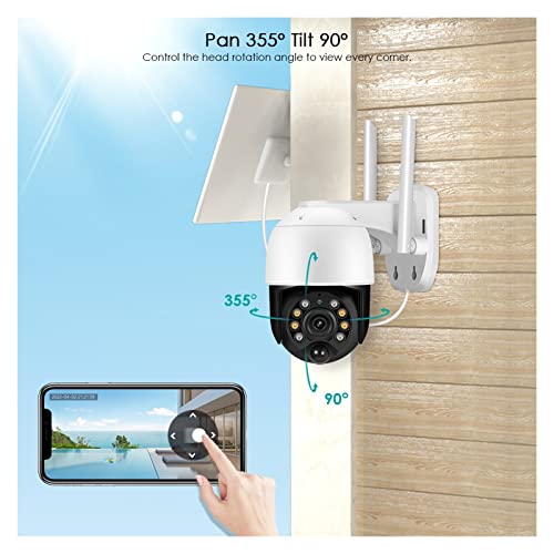 Security Camera Camera 3MP FHD Solar Battery PTZ WiFi Camera Outdoor Waterproof PIR Alarm Motion Detection P2P CCTV Camera IR Color Night Vision Surveillance Camera with Spotlight (Color : 3MP Cam,