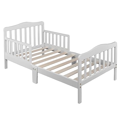 Single Layer Vertical Board with guardrail Pine Wood Bed (White)