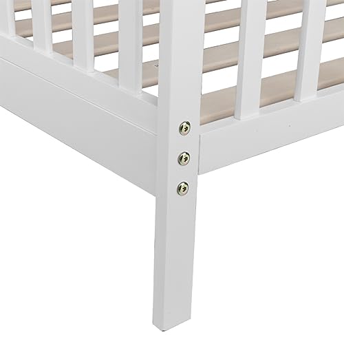 Single Layer Vertical Board with guardrail Pine Wood Bed (White)