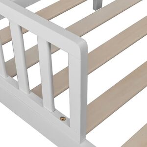 Single Layer Vertical Board with guardrail Pine Wood Bed (White)