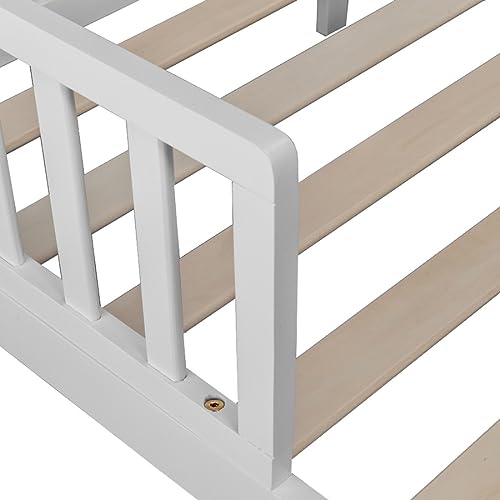 Single Layer Vertical Board with guardrail Pine Wood Bed (White)