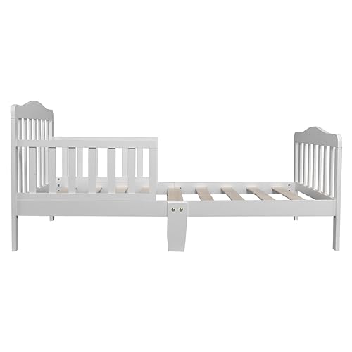 Single Layer Vertical Board with guardrail Pine Wood Bed (White)