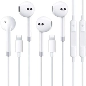 2 Packs-Apple Earbuds with Lightning Connector(Built-in Microphone & Volume Control)[Apple MFi Certified] Headphones Compatible with iPhone 13/12/SE/11/XR/XS/X/7/7 Plus/8/8Plus Support All iOS System