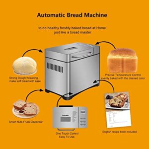 Automatic Bread Machine, Family Bread Maker Professional Non-Stick Breadmaker with Automatic Fruit Nuts Dispenser, 17 Progammes, 15 Hours Timing, 500g /750g/ 1000g Weight Settings