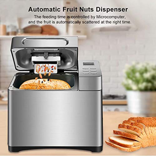 Automatic Bread Machine, Family Bread Maker Professional Non-Stick Breadmaker with Automatic Fruit Nuts Dispenser, 17 Progammes, 15 Hours Timing, 500g /750g/ 1000g Weight Settings