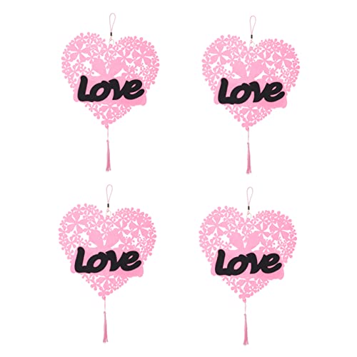 DECHOUS 4pcs Pendant Heart Pendant Romantic Gifts Christmas Decorations Indoor Hanging Felt Heart Ornaments Valentine Party Decoration Heart Banner Streamer Felt Cloth Pink Hanging Decor