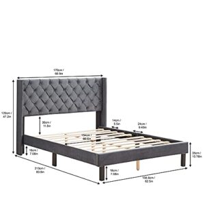 Livavege Upholstered Bed Frame Queen Size with Wingback Headboard, Square Stitched Button Tufted, Platform Bed Queen with Solid Wood Slats Support, Modern Bedframe No Box Spring Needed