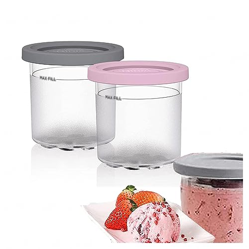 EVANEM 2/4/6PCS Creami Deluxe Pints, for Ninja Creami Ice Cream Maker Pints,16 OZ Ice Cream Containers Dishwasher Safe,Leak Proof for NC301 NC300 NC299AM Series Ice Cream Maker,Pink+Gray-6PCS