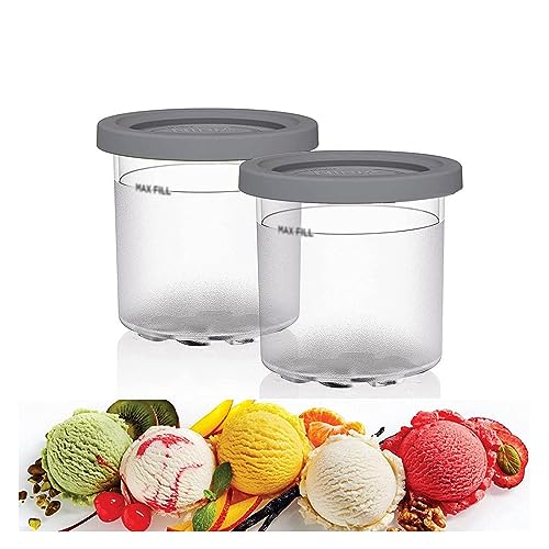 EVANEM 2/4/6PCS Creami Containers, for Ninja Creami Ice Cream Maker Pints,16 OZ Ice Cream Pint Safe and Leak Proof for NC301 NC300 NC299AM Series Ice Cream Maker,Gray-4PCS