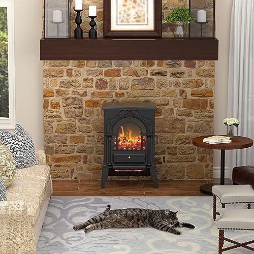 Electric Fireplace Stove with Realistic Flame Effects, 16" Infrared Fireplace Heater Freestanding, Adjustable Brightness and Thermostat, Overheating Safe Design, 1000W/1500W