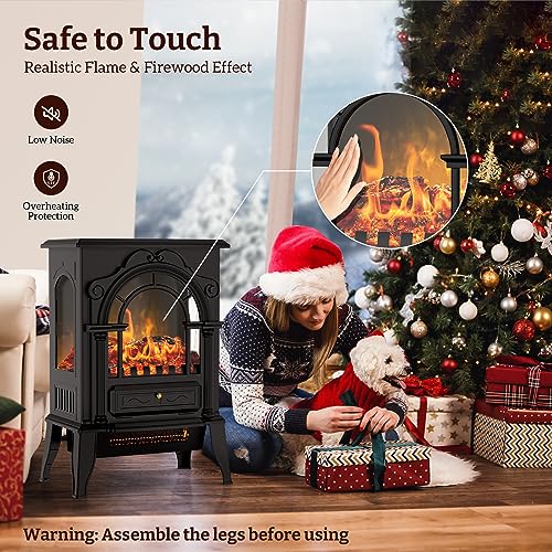 Electric Fireplace Stove with Realistic Flame Effects, 16" Infrared Fireplace Heater Freestanding, Adjustable Brightness and Thermostat, Overheating Safe Design, 1000W/1500W