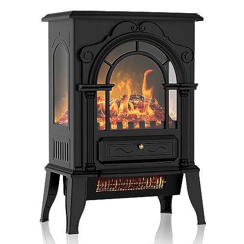 Electric Fireplace Stove with Realistic Flame Effects, 16" Infrared Fireplace Heater Freestanding, Adjustable Brightness and Thermostat, Overheating Safe Design, 1000W/1500W