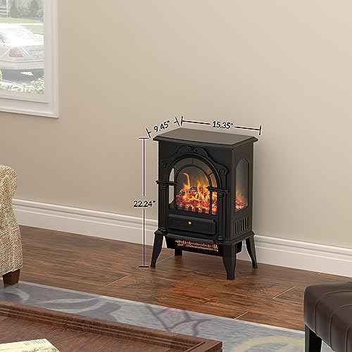 Electric Fireplace Stove with Realistic Flame Effects, 16" Infrared Fireplace Heater Freestanding, Adjustable Brightness and Thermostat, Overheating Safe Design, 1000W/1500W