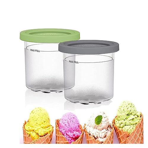 EVANEM 2/4/6PCS Creami Deluxe Pints, for Ninja Ice Cream Maker Cups,16 OZ Creami Pints Airtight,Reusable for NC301 NC300 NC299AM Series Ice Cream Maker,Gray+Green-2PCS