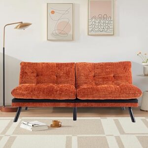 anwick futon sofa bed convertible futon sleeper couch, 71" sleeper sofa bed with adjustable backrest, modern loveseat couch for compact living room, apartment, office (orange)