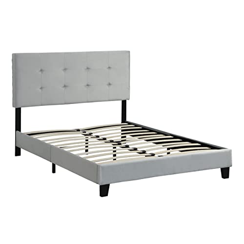 HAUSHECK Upholstered Platform Bed Frame Full Size with Pull Point Tufted Headboard, Strong Wood Slat Support, Mattress Foundation, Full Bed Frames for Kids, Teen, Adults, No Box Spring Needed