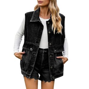 gerichy workout tops for women, denim shirts for women trendy, fall clothes for women 2023 trendy, women's oversized denim jacket sleeveless denim shirt with pockets casual jacket