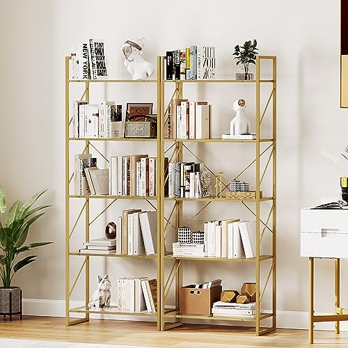 YITAHOME Acrylic Gold Bookshelf, 5 Tiers Modern Open Bookcase, Display Shelf Storage Rack for Bedroom, Living Room, Kitchen, Home Office, Gold&Acrylic