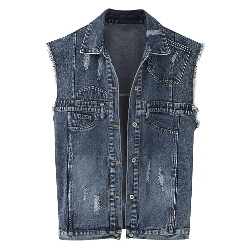 Gerichy Womens Tank Tops, Denim Shirt Women Crop, Fall Clothes for Women 2023 Trendy, Women's Oversized Denim Jacket Sleeveless Button Down Casual Ripped Denim Shirt