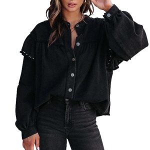 gerichy denim shirt women trendy, denim shirts for women plus size, fall outfits for women 2023 trendy, women's oversized denim jacket ruffle sleeve trendy denim shirt fashion blouses