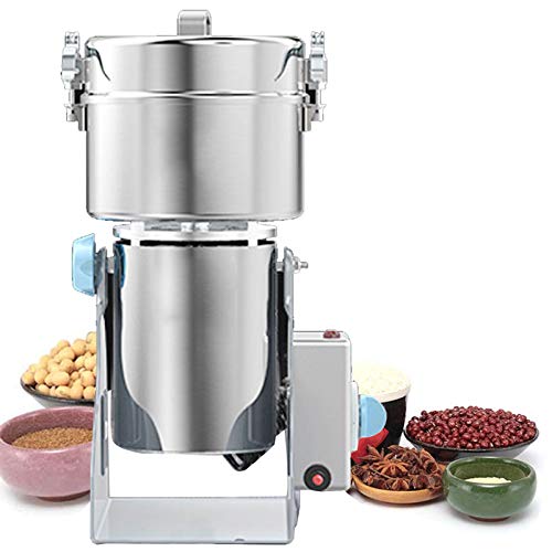 Electric Grain Grinder, High Speed Timing Grinder Powder Machine for Herb Coffee Spices, Multifunction Cereals Grinder Mill with Overload Protection, Home/Commerci