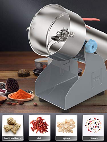 Electric Grain Grinder, High Speed Timing Grinder Powder Machine for Herb Coffee Spices, Multifunction Cereals Grinder Mill with Overload Protection, Home/Commerci