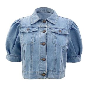 Gerichy Womens Tops, Denim Shirt Women Short, Fall Clothes for Women 2023 Trendy, Women's Oversized Denim Jacket Puff Sleeve Button Down Trendy New Jean Jacket