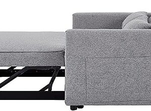 3-in-1 Convertible Upholstered Loveseat Sofa Couch with Pull-Out Sleeper Bed,2-Seat Futon Lounge Recliner Sofá Chair with Adjustable Reclining Backrests,Lumbar Pillows and Side Pockets for Living Room