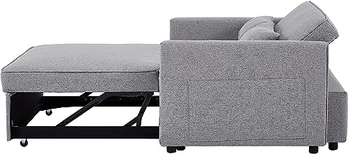 3-in-1 Convertible Upholstered Loveseat Sofa Couch with Pull-Out Sleeper Bed,2-Seat Futon Lounge Recliner Sofá Chair with Adjustable Reclining Backrests,Lumbar Pillows and Side Pockets for Living Room