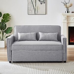 3-in-1 Convertible Upholstered Loveseat Sofa Couch with Pull-Out Sleeper Bed,2-Seat Futon Lounge Recliner Sofá Chair with Adjustable Reclining Backrests,Lumbar Pillows and Side Pockets for Living Room