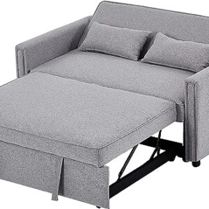 3-in-1 Convertible Upholstered Loveseat Sofa Couch with Pull-Out Sleeper Bed,2-Seat Futon Lounge Recliner Sofá Chair with Adjustable Reclining Backrests,Lumbar Pillows and Side Pockets for Living Room