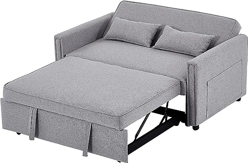 3-in-1 Convertible Upholstered Loveseat Sofa Couch with Pull-Out Sleeper Bed,2-Seat Futon Lounge Recliner Sofá Chair with Adjustable Reclining Backrests,Lumbar Pillows and Side Pockets for Living Room