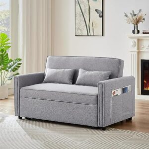 3-in-1 Convertible Upholstered Loveseat Sofa Couch with Pull-Out Sleeper Bed,2-Seat Futon Lounge Recliner Sofá Chair with Adjustable Reclining Backrests,Lumbar Pillows and Side Pockets for Living Room