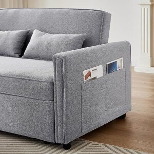 3-in-1 Convertible Upholstered Loveseat Sofa Couch with Pull-Out Sleeper Bed,2-Seat Futon Lounge Recliner Sofá Chair with Adjustable Reclining Backrests,Lumbar Pillows and Side Pockets for Living Room