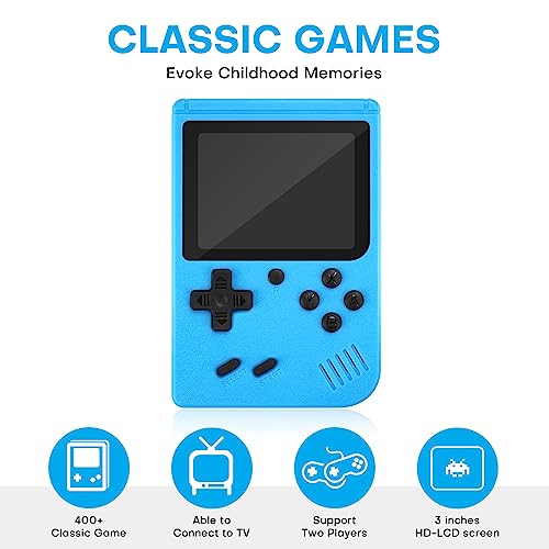 Retro Handheld Game Console,Handheld Game Console， 400+ Classical FC Games,Portable Gaming Kids Electronics with Color case Mini Video Games Gameboy Support Connecting TV & 2 Players(Blue 400)