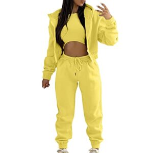 sumensumen women hoodies tracksuit long sleeve sweatshirts jogger pant,pullover tracksuit set-autumn winter packwork sweatshirt top pants sets yellow,large