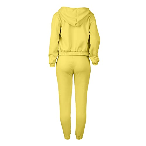 sumensumen Women Hoodies Tracksuit Long Sleeve Sweatshirts Jogger Pant,Pullover Tracksuit Set-Autumn Winter Packwork Sweatshirt Top Pants Sets Yellow,Large