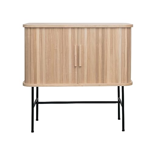 Bloomingville, Natural Wood and Metal Cabinet with Sliding Doors and 3 Storage Compartments, Black