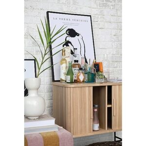 Bloomingville, Natural Wood and Metal Cabinet with Sliding Doors and 3 Storage Compartments, Black