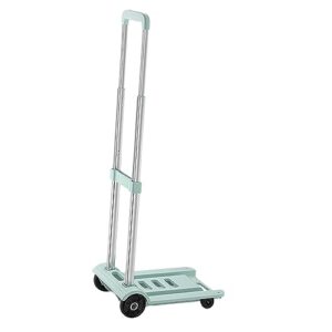 shamjina Luggage Cart Folding Hand Truck Solid Construction Compact Adjustable Handle Utility Cart Dolly Truck for Office Moving Transportation Auto, 4 Wheels Light Green