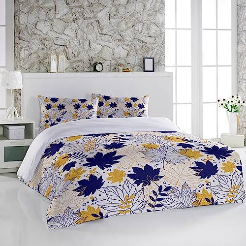 Aesthetic Maple Leaf Twin Duvet Covers Dark Blue Yellow Lines Fall Leaves 3-Piece Bedding Sets Luxury Soft Microfiber Bed Comforter Protector with Pillow Cases for Women Men Girl Boy Wave Points