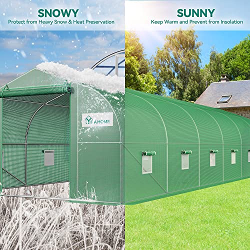 YITAHOME 30x10x6.5ft Greenhouse Large Heavy Duty Greenhouses Outdoor Tunnel Walk in Green House Gardening Upgraded Galvanized Steel Frame Ropes Zipper Doors 7 Crossbars Garden, Green