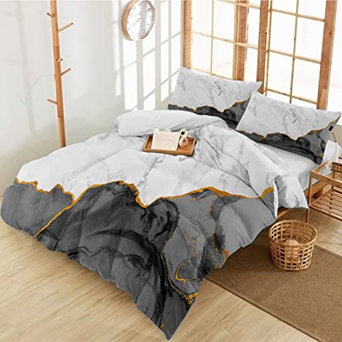 Abstract Marble Art 3 Pieces California King Bedding Duvet Covers Set Grey White Agate Stone Soft Quilt Cover and Pillow Shams,Lightweight Comforter Cover Sets for Bedroom Decor Nature Texture