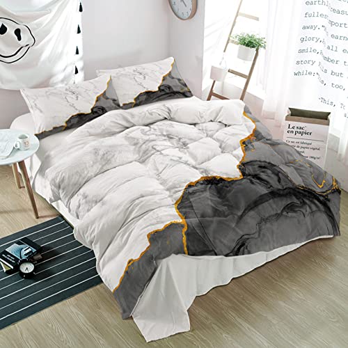 Abstract Marble Art 3 Pieces California King Bedding Duvet Covers Set Grey White Agate Stone Soft Quilt Cover and Pillow Shams,Lightweight Comforter Cover Sets for Bedroom Decor Nature Texture