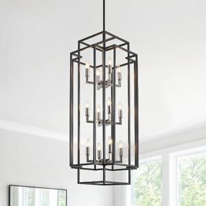 wjshome silver 12 lights pendant light, metal lantern shape island light, vintage black ceiling light, industrial tiered hanging light fixture for living room, kitchen