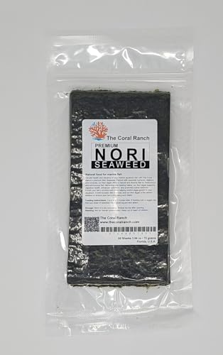 The Coral Ranch - Premium Nori Seaweed - 50 Sheets - Resealable Pack - Food for Marine Fish, Tangs, Butterfly Fish, Angelfish. (75 Gram) / 2.64 oz