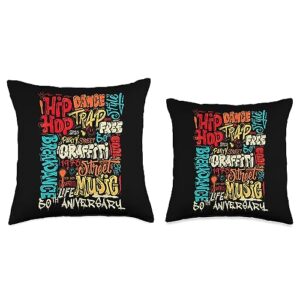 Hiphop 1973 2023 Hip Hop 50th Anniversary Hip Hop 50 Years Graffiti Old School Retro Throw Pillow, 16x16, Multicolor