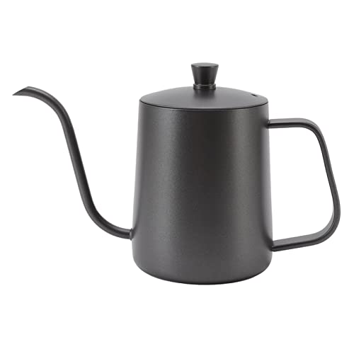 Ikunde Long Narrow Coffee Kettle Black Stainless Steel Rustproof Small Pour Over Kettle with Lid for Home 600ml