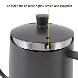 Ikunde Long Narrow Coffee Kettle Black Stainless Steel Rustproof Small Pour Over Kettle with Lid for Home 600ml