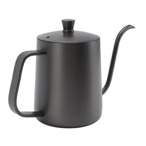 Ikunde Long Narrow Coffee Kettle Black Stainless Steel Rustproof Small Pour Over Kettle with Lid for Home 600ml